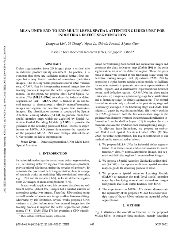 (PDF) MLSA-UNet: End-to-End Multi-Level Spatial Attention Guided UNet for Industrial Defect ...