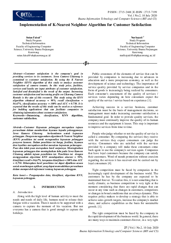 (PDF) Implementation of K-Nearest Neighbor Algorithm for Customer ... (PDF) Implementation of K-Nearest Neighbor Algorithm for Customer ...