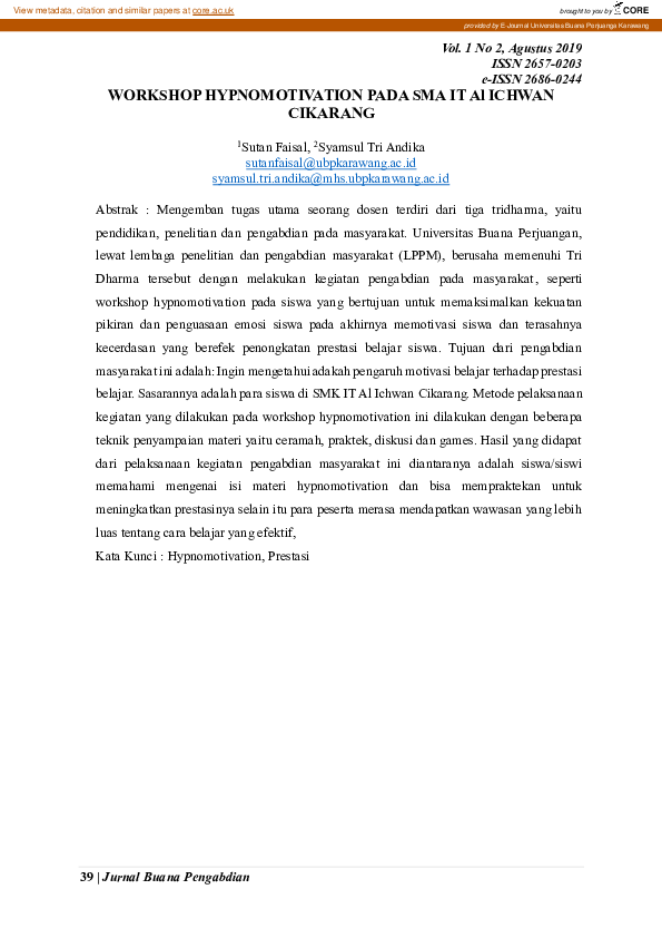 (PDF) WORKSHOP HYPNOMOTIVATION PADA SMA IT Al ICHWAN CIKARANG