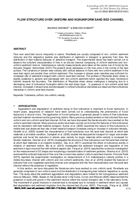 (PDF) Flow Structure Over Uniform and Nonuniform Sand Bed Channel