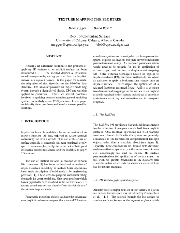 (PDF) Texture Mapping the Blobtree