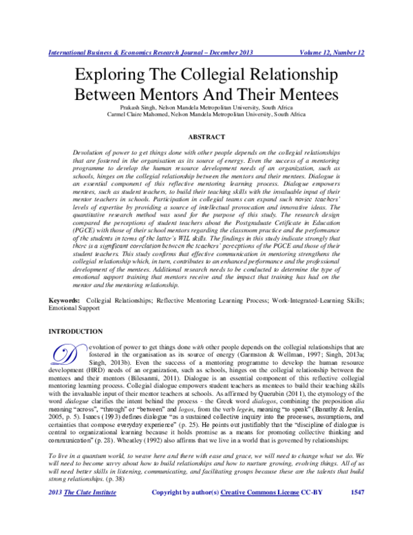 (PDF) Exploring The Collegial Relationship Between Mentors And Their ...