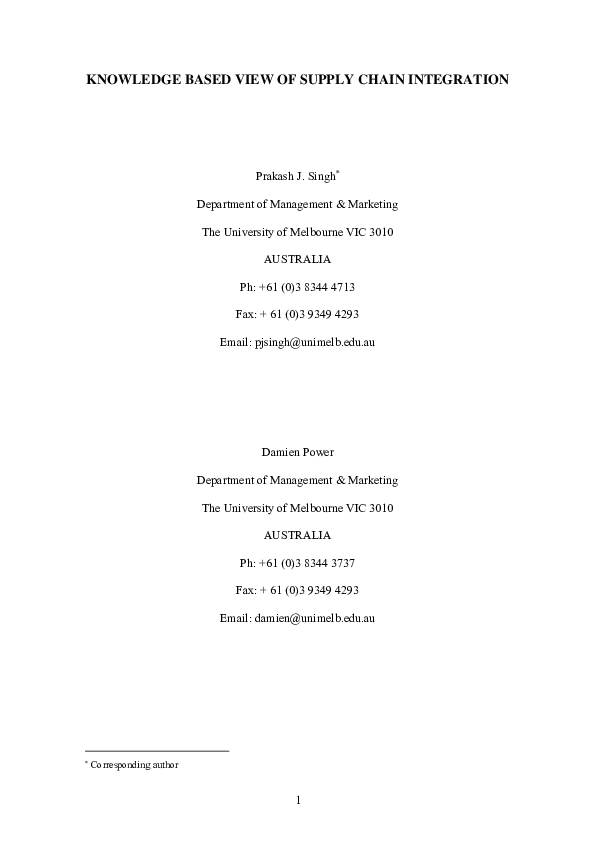 (PDF) Knowledge Based View of Supply Chain Integration