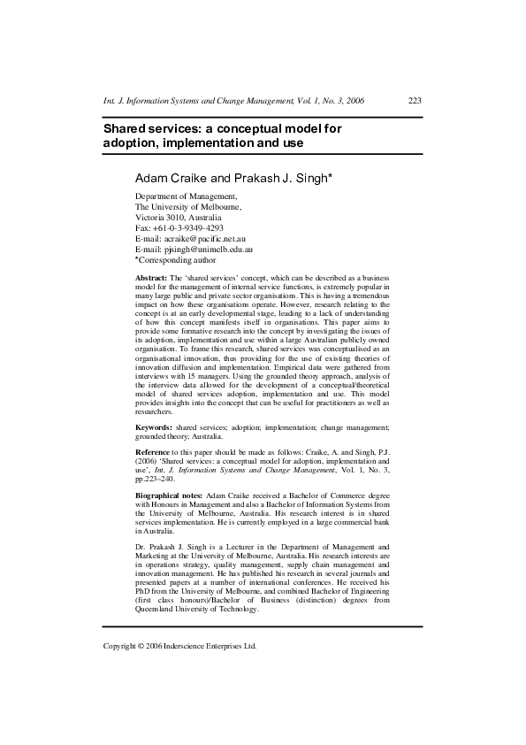 (PDF) Shared services: a conceptual model for adoption, implementation ...