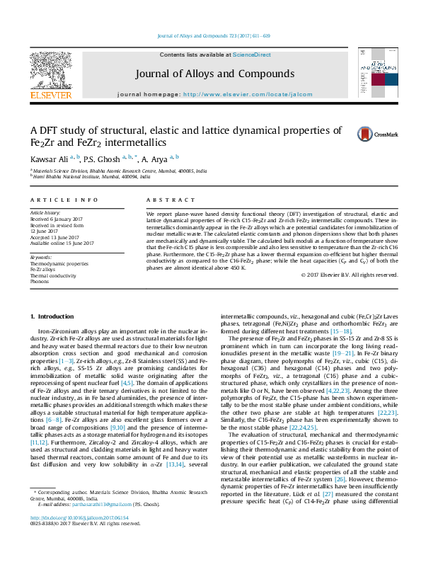 (PDF) A DFT study of structural, elastic and lattice dynamical properties of Fe2Zr and FeZr2 ...