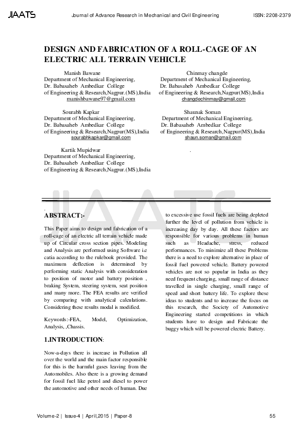 (PDF) Design and Fabrication of a Roll-Cage of an Electric All Terrain ...