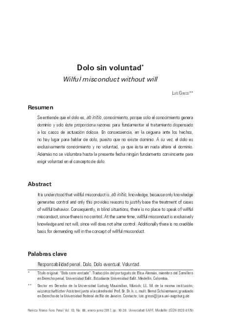 (PDF) Dolo sin voluntad
