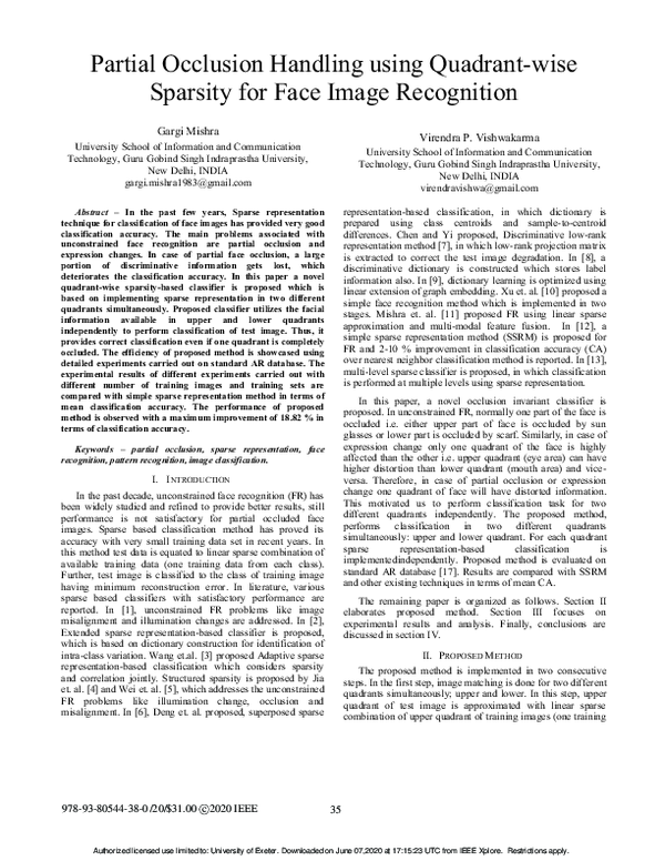 (PDF) Partial Occlusion Handling using Quadrant-wise Sparsity for Face ...
