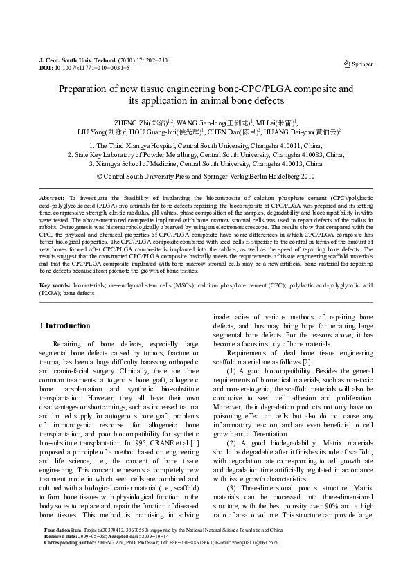 (PDF) Preparation of new tissue engineering bone-CPC/PLGA composite and ...