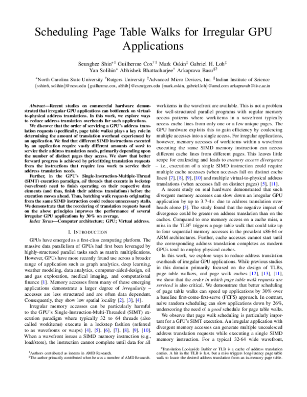 (PDF) Scheduling Page Table Walks for Irregular GPU Applications