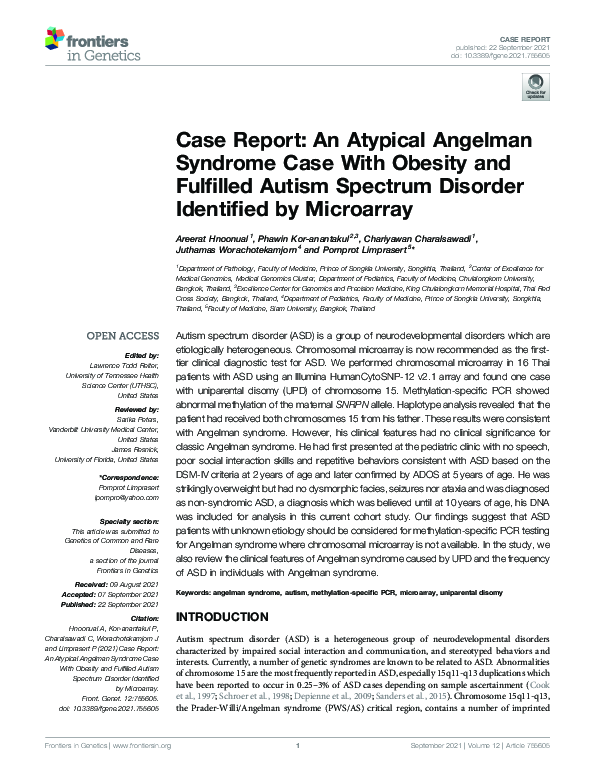 (PDF) Case Report: An Atypical Angelman Syndrome Case With Obesity and ...