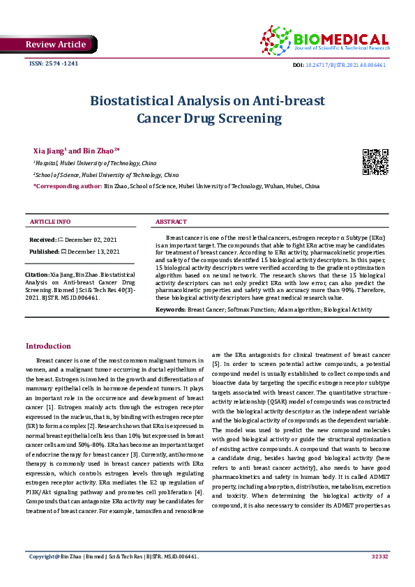 (PDF) Biostatistical Analysis on Anti-breast Cancer Drug Screening