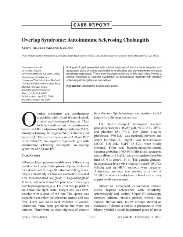 (PDF) Overlap syndrome: Autoimmune sclerosing cholangitis