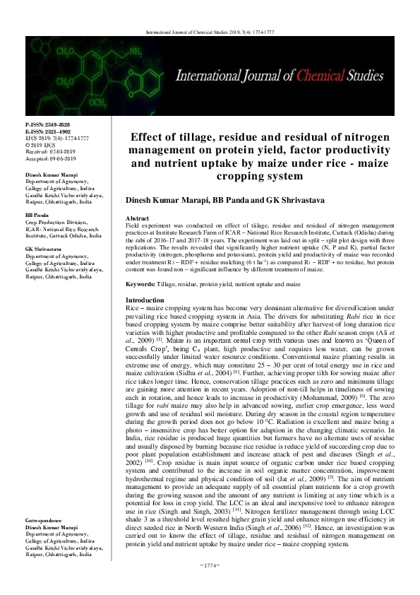 (PDF) Effect of tillage, residue and residual of nitrogen management on protein yield, factor ...