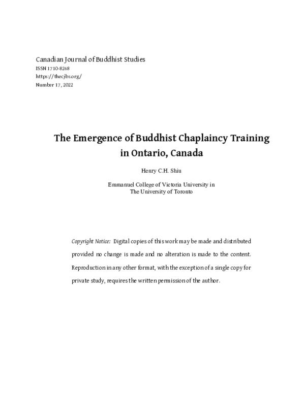 (PDF) The Emergence of Buddhist Chaplaincy Training in Ontario, Canada