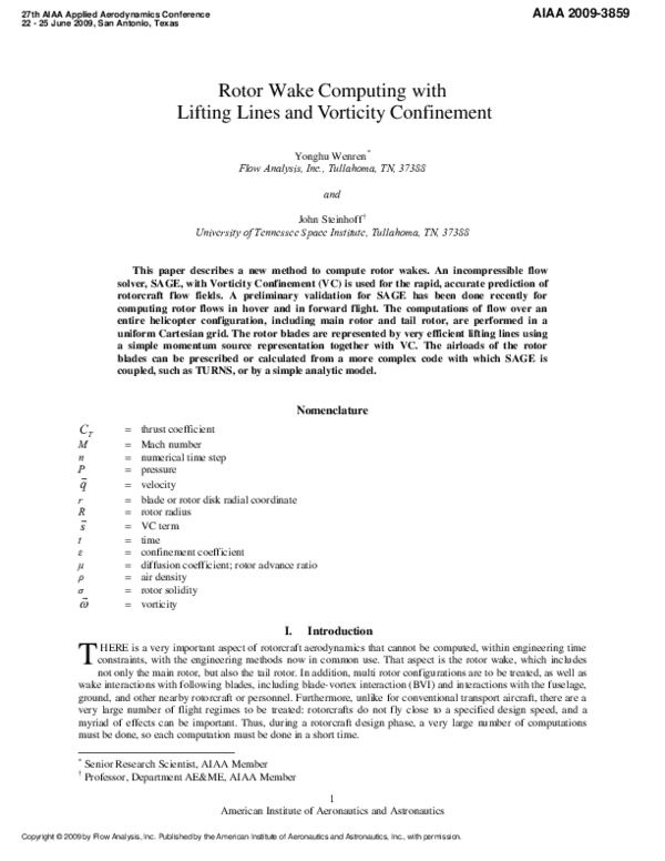 (PDF) Rotor Wake Computing With Lifting Lines and Vorticity Confinement ...