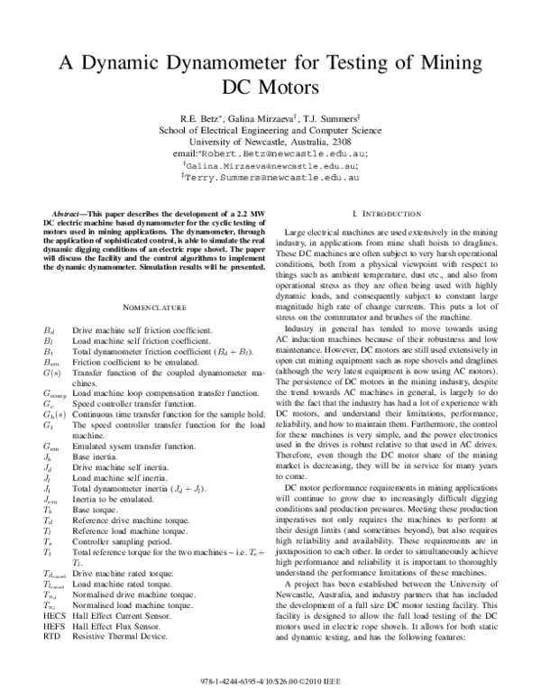 (PDF) A Dynamic Dynamometer for Testing of Mining DC Motors