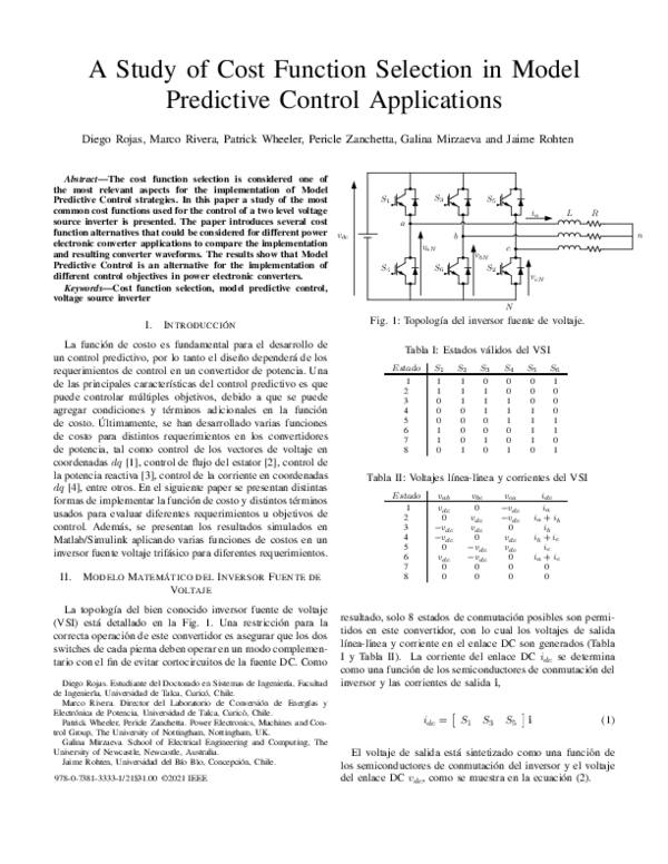 (PDF) A Study of Cost Function Selection in Model Predictive Control ...