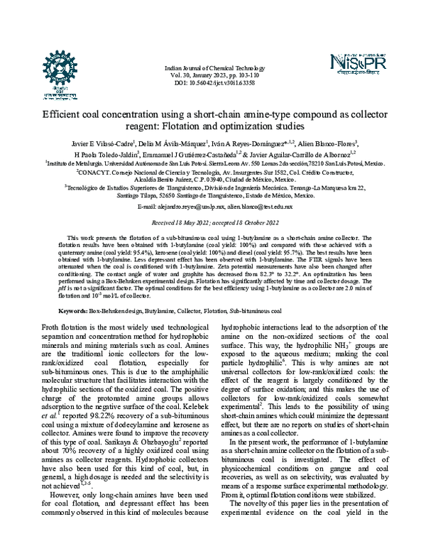 (PDF) Efficient coal concentration using a short-chain amine-type ...