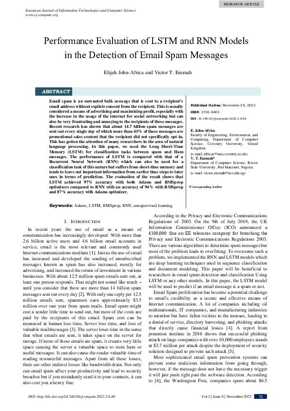 (PDF) Performance Evaluation of LSTM and RNN Models in the Detection of ...