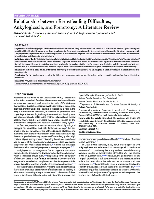 Pdf Relationship Between Breastfeeding Difficulties Ankyloglossia