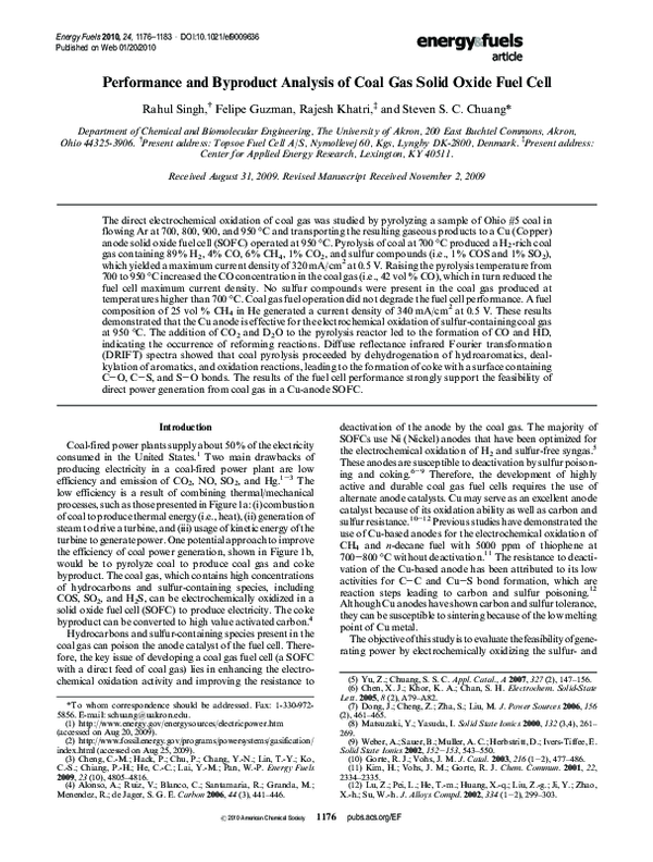 (PDF) Performance and Byproduct Analysis of Coal Gas Solid Oxide Fuel Cell