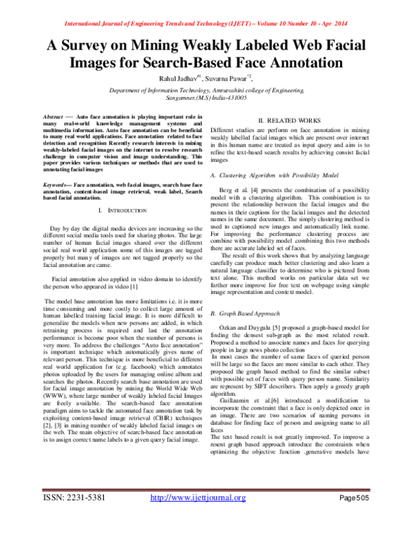 (PDF) A Survey on Mining Weakly Labeled Web Facial Images for Search-Based Face Annotation