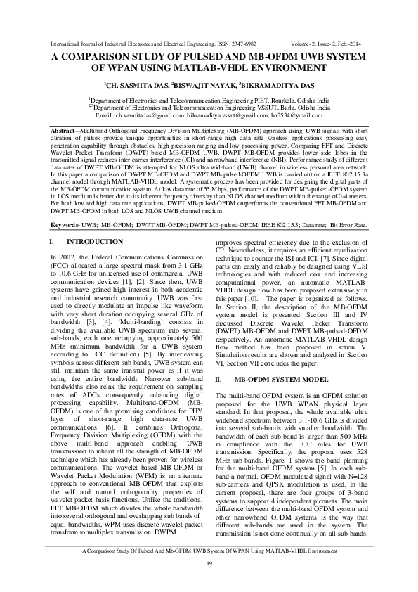 (PDF) A Comparison Study of Pulsed and MB-Ofdm Uwb System of Wpan Using Matlab-VHDL Environment