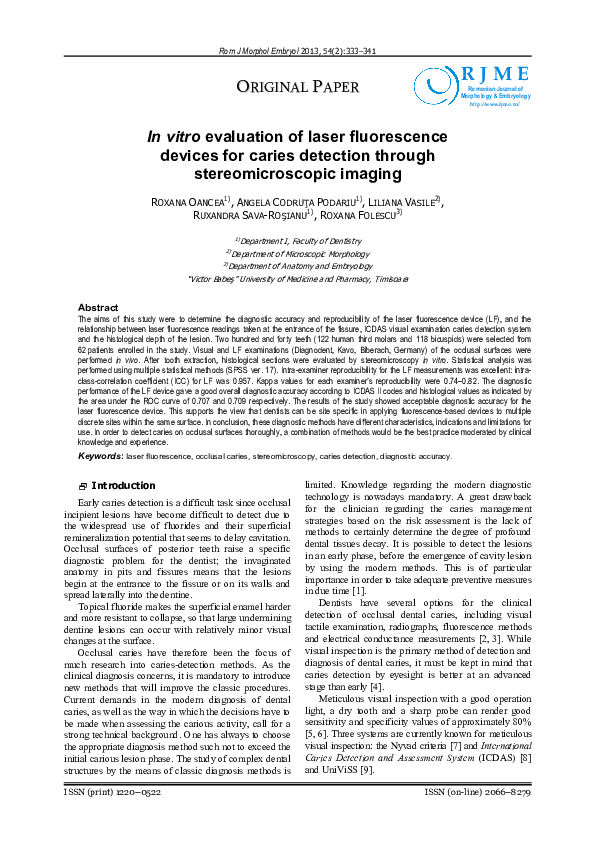 Pdf In Vitro Evaluation Of Laser Fluorescence Devices For Caries Detection Through