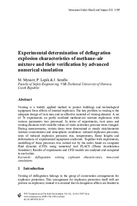 (PDF) Experimental determination of deflagration explosion characteristics of methane–air ...