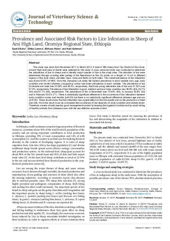 (PDF) Prevalence and Associated Risk Factors to Lice Infestation in ...