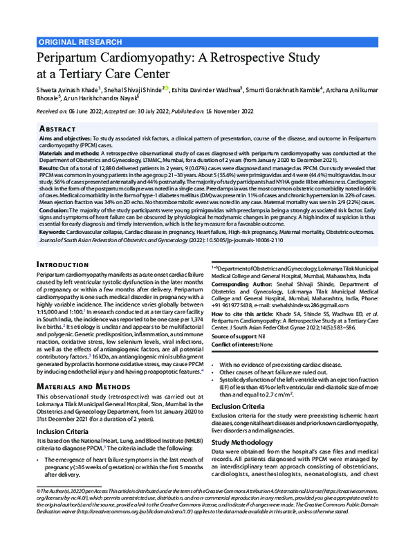 (PDF) Peripartum Cardiomyopathy: A Retrospective Study at a Tertiary ...