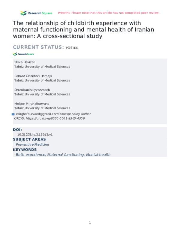 (PDF) The relationship of childbirth experience with maternal ...