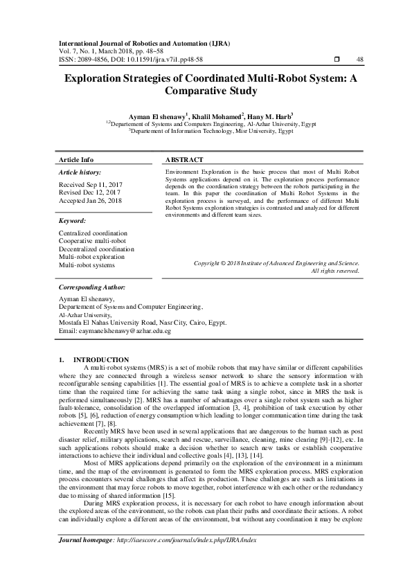 (PDF) Exploration Strategies of Coordinated Multi-Robot System: A Comparative Study