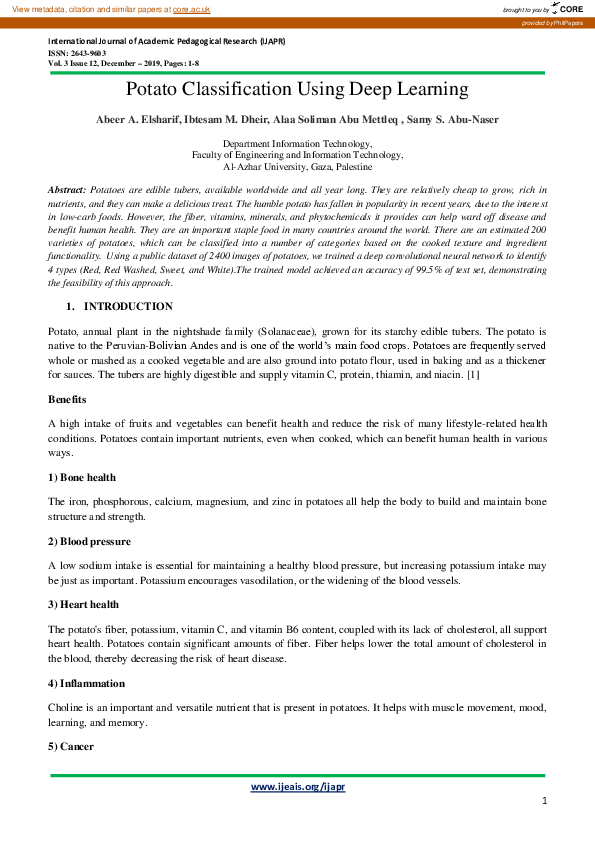 (PDF) Potato Classification Using Deep Learning