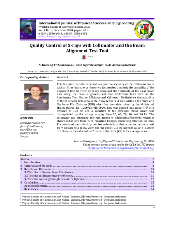 (PDF) Quality Control of X-rays with Collimator and the Beam Alignment ...