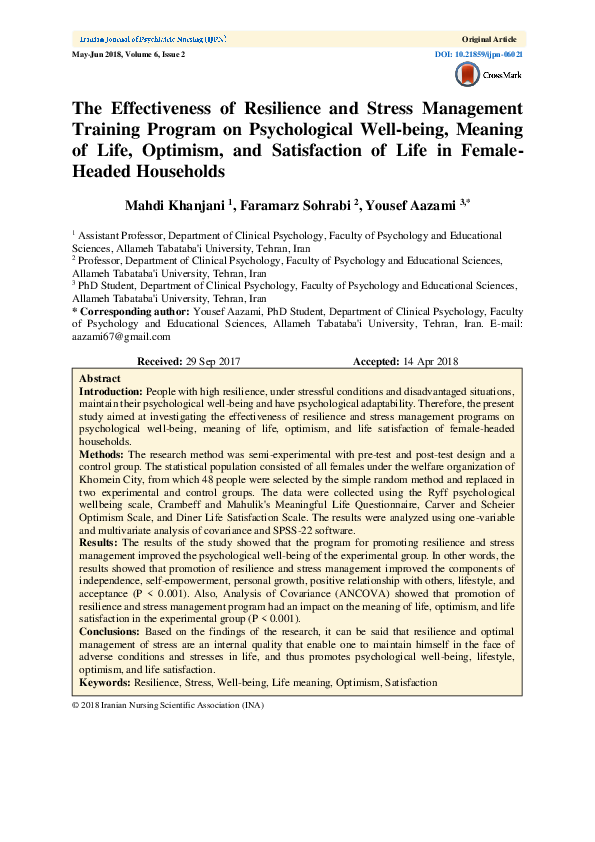 (PDF) The Effectiveness of Resilience and Stress Management Training Program on Psychological ...