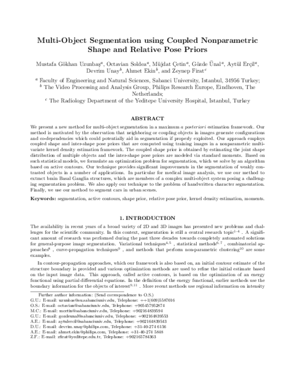 Multi-object segmentation using coupled nonparametric shape and relative pose priors