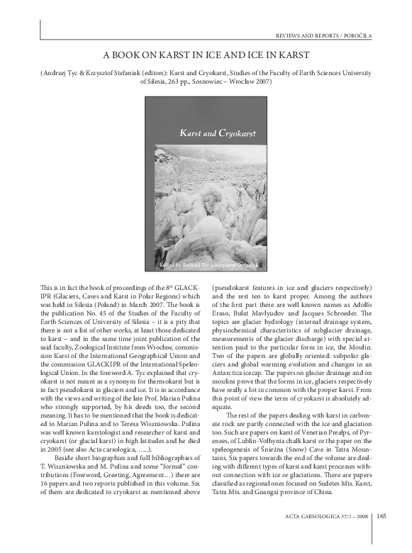 (PDF) A Book on Karst in Ice and Ice in Karst