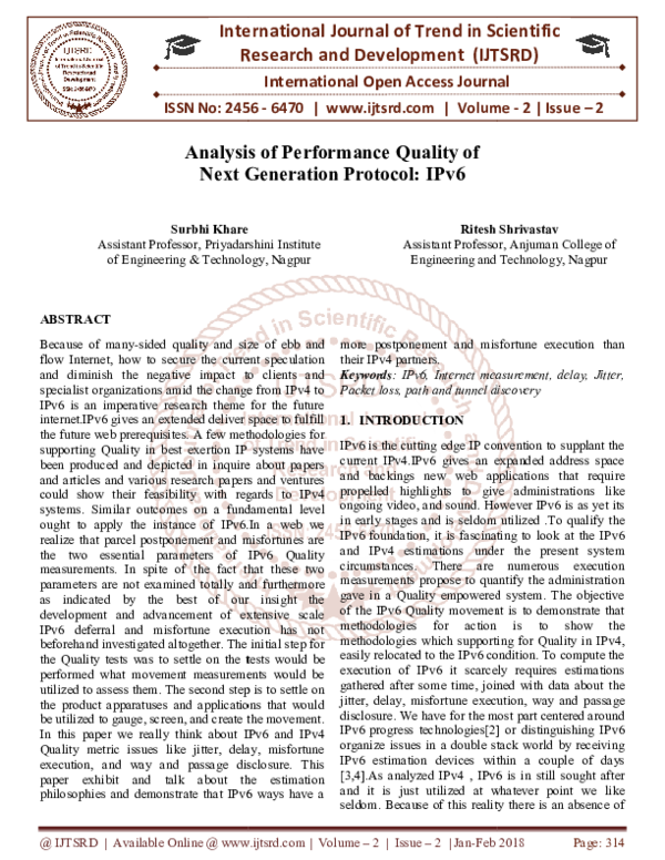 Pdf Analysis Of Performance Quality Of Next Generation Protocol Ipv6 Ritesh Shrivastav