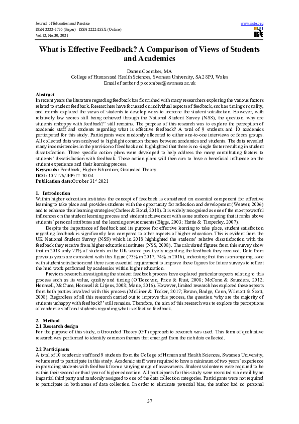 (PDF) What is Effective Feedback? A Comparison of Views of Students and ...