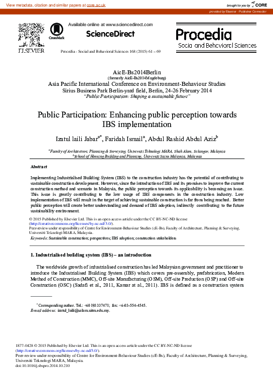 (PDF) Public Participation: Enhancing Public Perception towards IBS ...