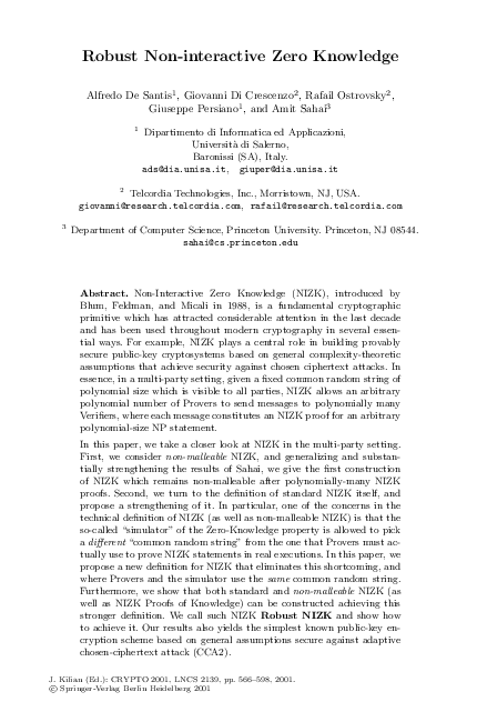 (PDF) Robust Non-interactive Zero Knowledge | Amit Sahai - Academia.edu