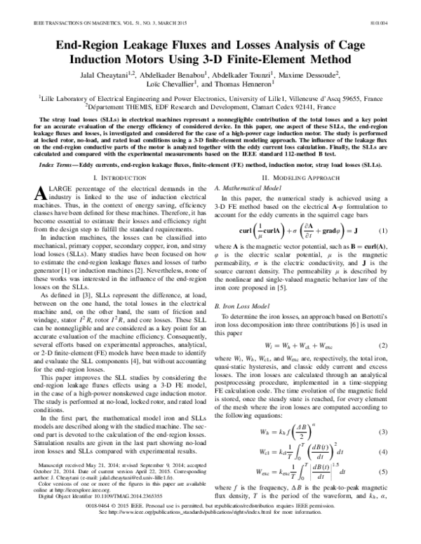 (PDF) End-Region Leakage Fluxes and Losses Analysis of Cage Induction Motors Using 3-D Finite ...
