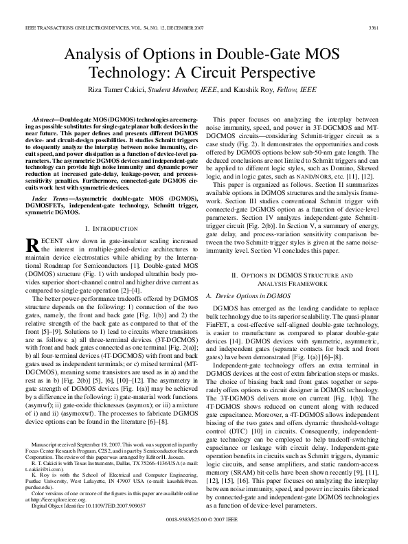 (PDF) Analysis of Options in Double-Gate MOS Technology: A Circuit ...