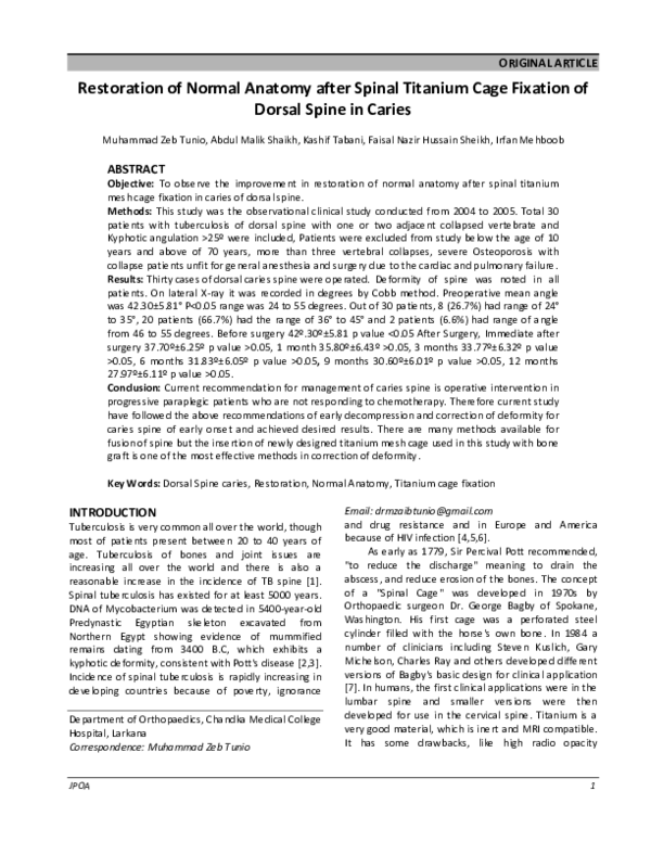 (PDF) Restoration of Normal Anatomy after Spinal Titanium Cage Fixation ...