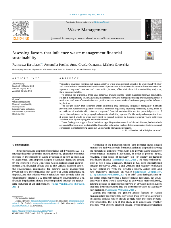 (PDF) Assessing factors that influence waste management financial ...