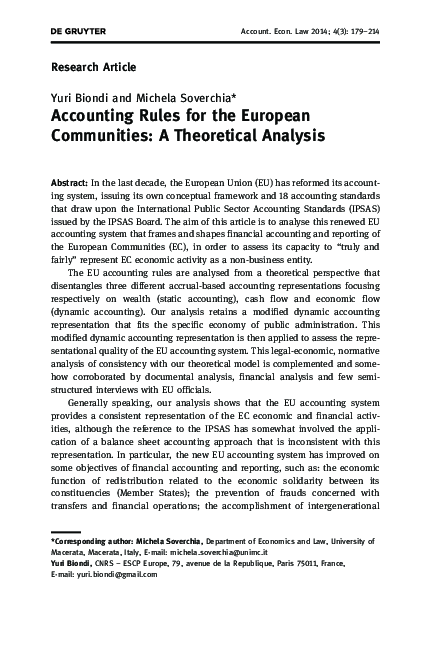 (PDF) Accounting Rules for the European Communities: A Theoretical Analysis