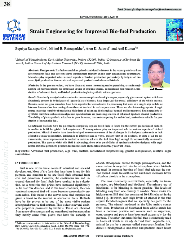 (PDF) Strain Engineering for Improved Bio-Fuel Production