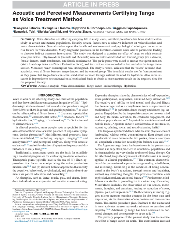 (PDF) Acoustic and Perceived Measurements Certifying Tango as Voice Treatment Method